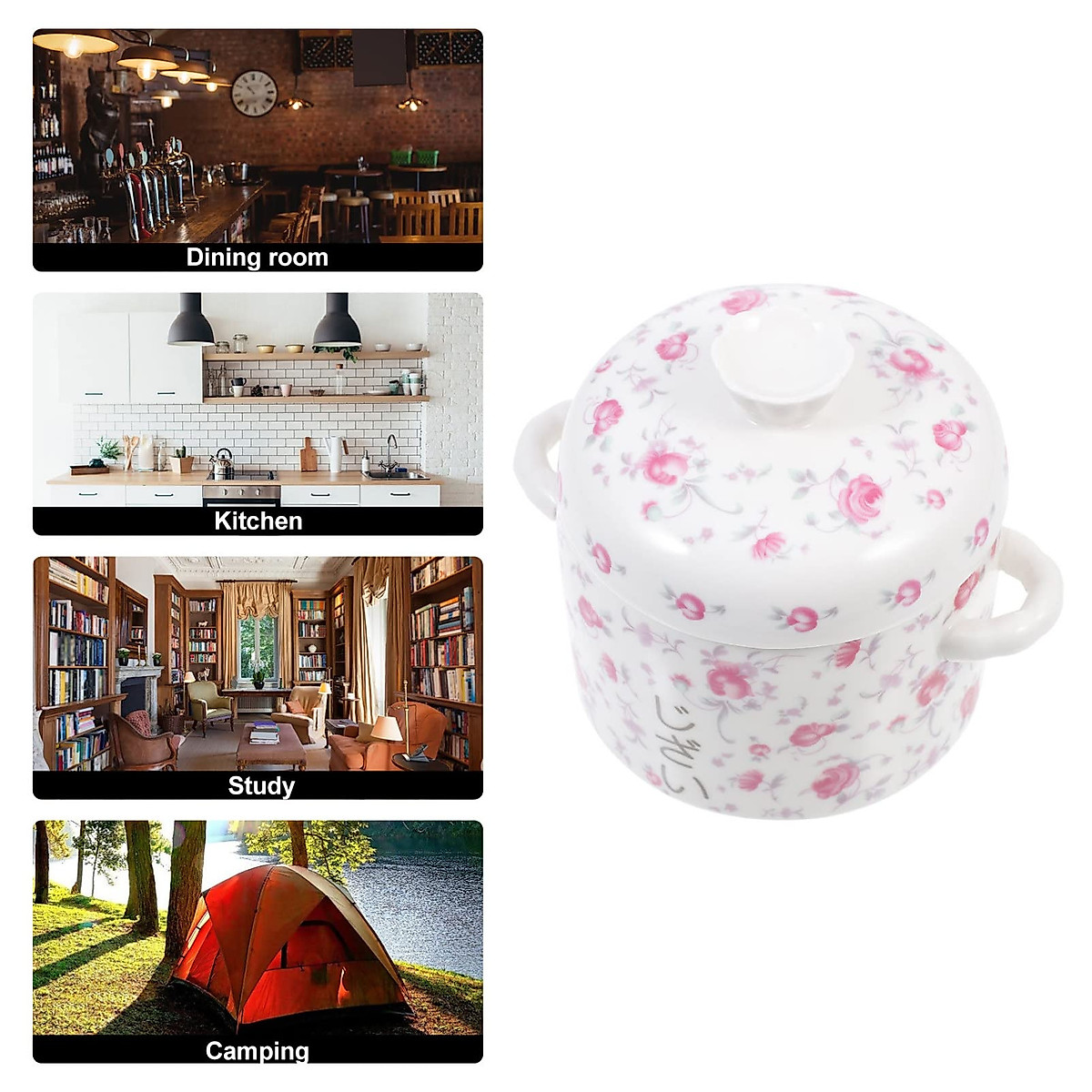 Angoily Ceramic Stew Pot with Lid and Handle Steam Soup Bowl Steaming Cup for Egg Custard Medicinal Birds Nest Pink