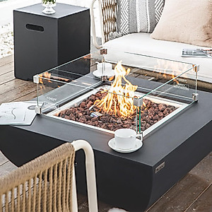 Aurora Concrete Fire Pit 34" x 34" Outdoor Patio Firepit Includes Lava Rocks Modern Fire Pits & Outdoor Fireplaces for Garden, Deck, Indoor & Outdoor Heating