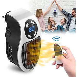 Energy Efficient Plug In Heater for Indoor Use, Electric Space Heater for Bathroom, Office, Rooms, Overheat Protection, Low Energy Consumption, Programmable, Adjustable Thermostat, LED Display