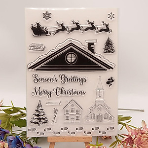 NZJ Merry Christmas Season Greetings Clear Stamp Background Transparent Silicone Stamp Rubber Stamp for Scrapbook Journal Card Making