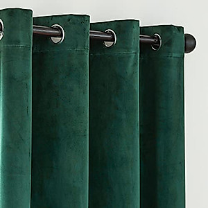 WOD FAMY Luxury Velvet Blackout Vintage Curtains Thermal Insulated Drapes Velvet Curtains Grommet 52Wx95L Inch 2 Panels Dark Green