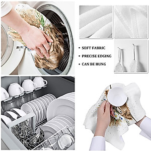 Chucoco Dish Towels for Kitchen, Hand Towel Cleaning Cloths Watercolor Highland Wild Animals Yak with Flower Absorbent Fast Drying Dish Rags, Farm Cow Bathroom Cloth Set of 2 with Hanging Loop