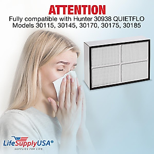 LifeSupplyUSA HEPA Filter Replacement Compatible with Hunter 30938 QUIETFLO Models 30115, 30145, 30170, 30175, 30185