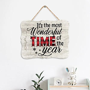 ArogGeld It's The Most Wonderful Time of Year Wood Sign Red Black Buffalo Plaid Wooden Christmas Wall Hanging Plaque Holiday Home Decoration for Front Door Garden Porch, White, q2kpkxlexvxg, 8x10''