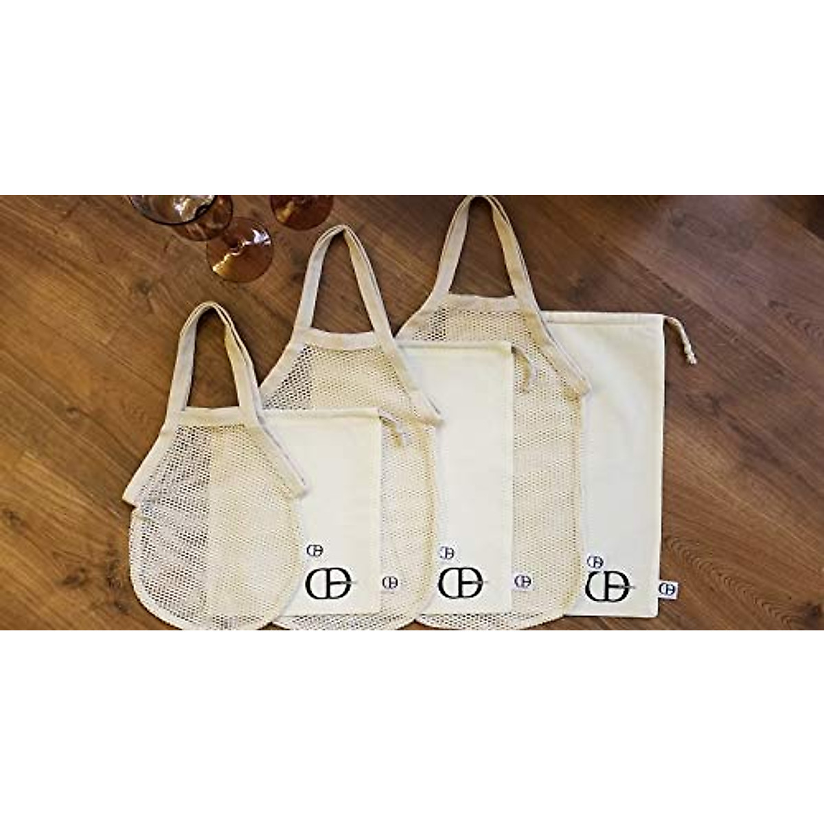 6 piece Set of Reusable Eco-Friendly 100% Cotton Muslin and Mesh Produce bags includes M, L, XL sizes