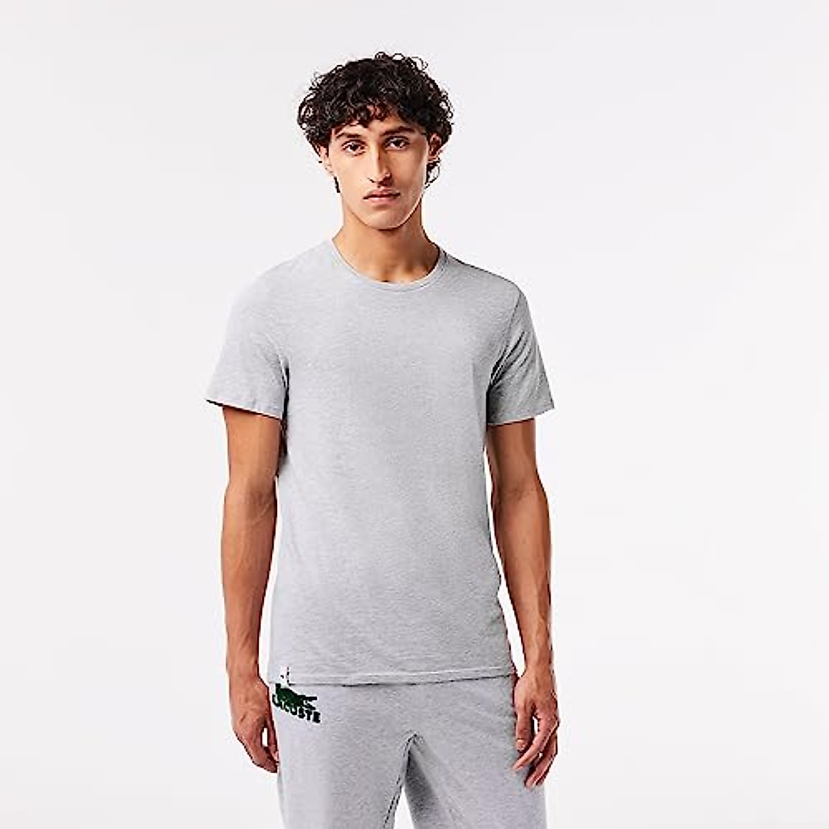 Lacoste mens Essentials 3 Pack 100% Cotton Slim Fit Crew Neck T-shirts Base Layer Top, White/Silver Chineblack, Large US