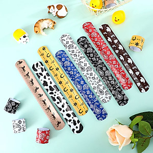 48 Pack Western Party Slap Bracelets Cowboy Cowgirl Bracelets Horse Wristbands for Western Themed Parties Kids Birthday Party Favors Supplies Decorations, 8 Styles