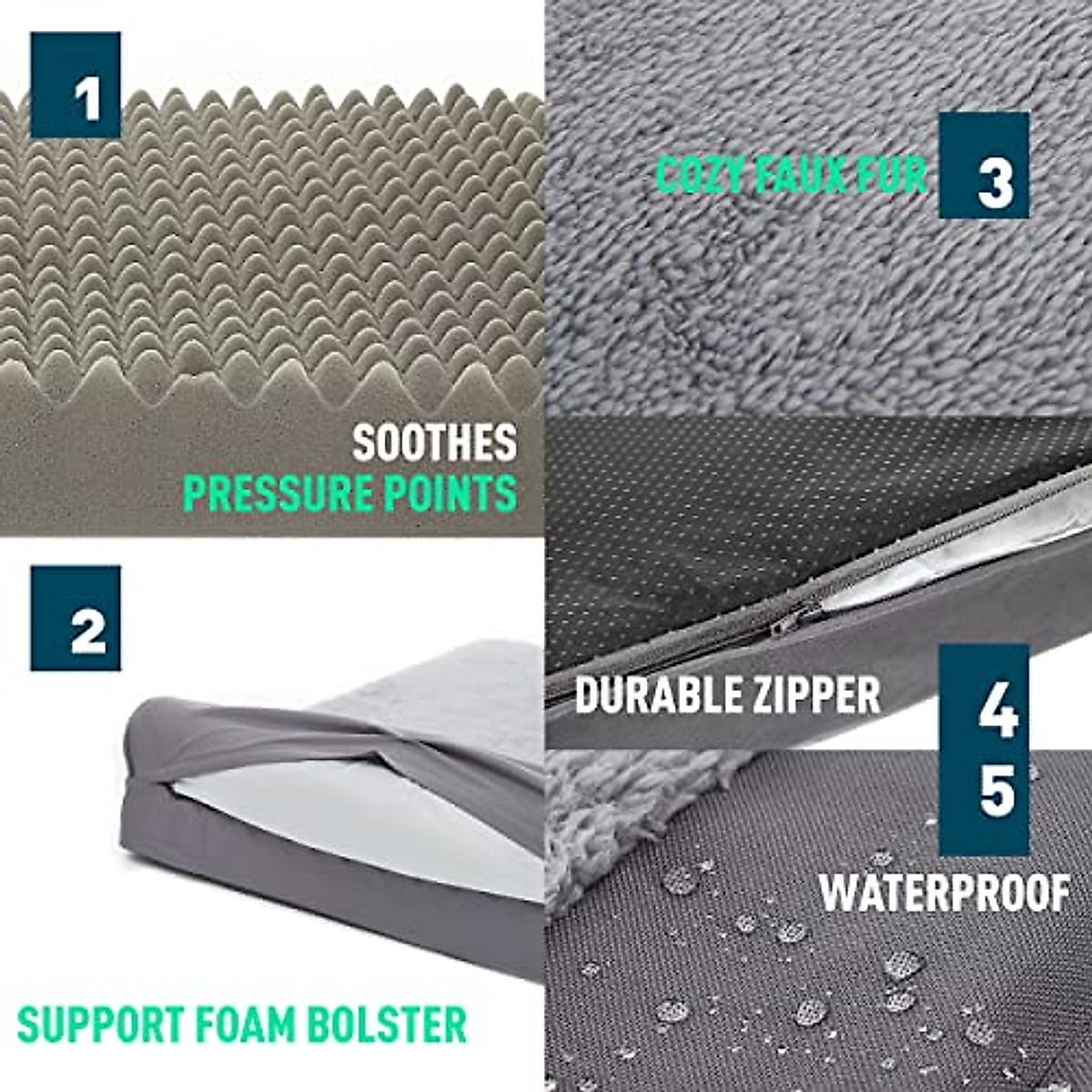 Eterish Extra Large Orthopedic Dog Bed for Medium, Large, Extra Large Dogs up to 100 lbs, 4 inches Thick Egg-Crate Foam Bolster Bed with Removable Cover, T-Shape Pet Bed Machine Washable, Grey