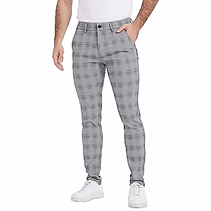 Plaid&Plain Men's Plaid Pants Skinny Dress Pants for Men Skinny Chino Pants Men 7301 Plaid-1-36X32