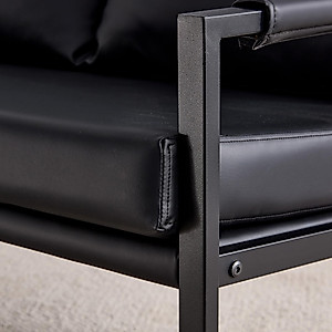 Rustic Faux Leather Loveseat Sofa Couch,Sleeper Sofa Bed for Small Living Spaces Bedroom Guest Room Apartment w/Metal Frame and Comfortable Cushions,Small Love Seats Couch,Easy Assembly (Black)