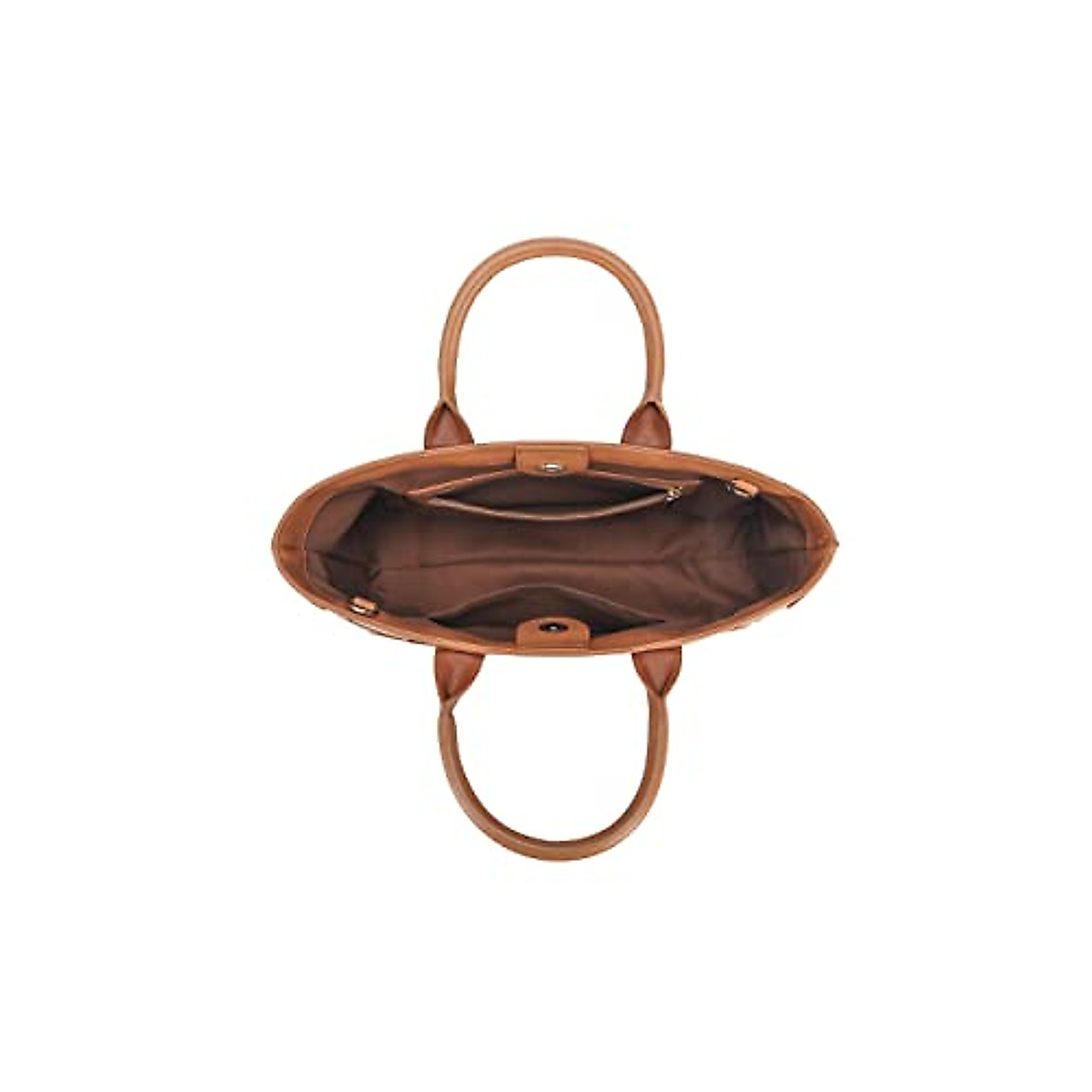 Daisy Rose Tote Shoulder Bag with Front Zipper - PU Vegan Leather - BROWN