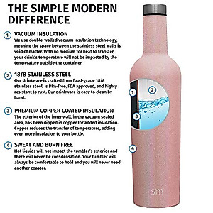 Simple Modern Spirit 25oz Wine Bottle - Double Wall, Vacuum Insulated Wine Bottle with Leak Proof Lid - 18/8 Stainless Steel Shimmer: Rose Quartz (Wine Tumbler)