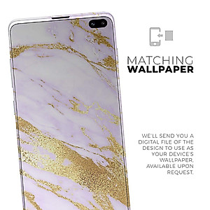 DesignSkinz Purple Marble & Digital Gold Foil V7 Protective Vinyl Decal Wrap Skin Cover Compatible with The Samsung Galaxy S20 (Screen Trim & Back Glass Skin)