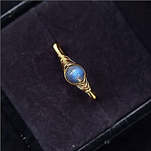 Retro Natural Crystal Stone Inlay Ring, Vintage Wire Wrap Real Carnelian Crystal Ring, Glittering Natural Moonstone Ring for Women Girls Vintage Victorian Style Healing Crystal 14K Gold Jewelry-moon