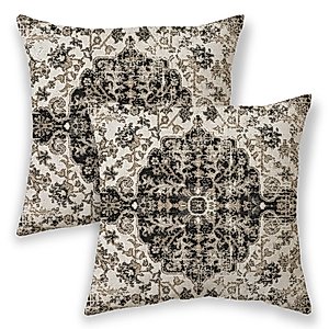 BETGINY Boho Pillow Covers 18x18, Black Ethnic Design Outdoor Decorative Throw Pillows for Couch, Carpet Pattern Decor Cushion Cover 2 Pcs Farmhouse Linen Pillowcase for Bed Car Safa