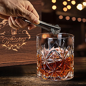 Whiskey Stones Gifts for Men - Groomsmen Gifts, 4 Granite Chilling Stones Bourbon Whiskey Glasses Set - Unique Birthday Gifts for Men Christmas Father's Day Valentine Retirement