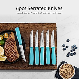 Knife set,Emojoy Kitchen Knife Set With Block Wooden,15-Pieces Kitchen Knives German Stainless Steel Sharp Chef Knife Set with Sharpener
