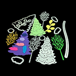 Christmas Tree Stamps and Dies for Card Making, Winter Pine Trees Words Cutting Die and Clear Stamps for Bullet Journal DIY Scrapbook Decoration Handmade Crafts Notebook