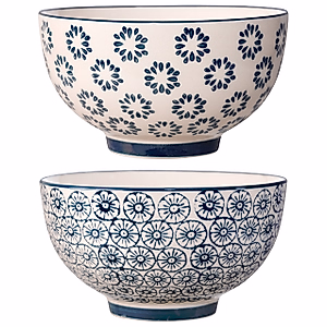 Bloomingville Ceramic Cereal Bowls Kristina - colorful Set for Soup, Breakfast Dia 5.25'' H 3'', blue, Stoneware, Set of 2 Styles, content 15.75 fl oz