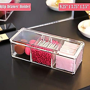 AKOLAFE Acrylic Cotton Ball and Swab Holder with Lid, Clear Organizer 3 Section Drawer Tray and Storage for Cotton Swabs, Q-Tips, Make Up Pads, Cosmetics, Jewelry & More - for Bathroom & Vanity