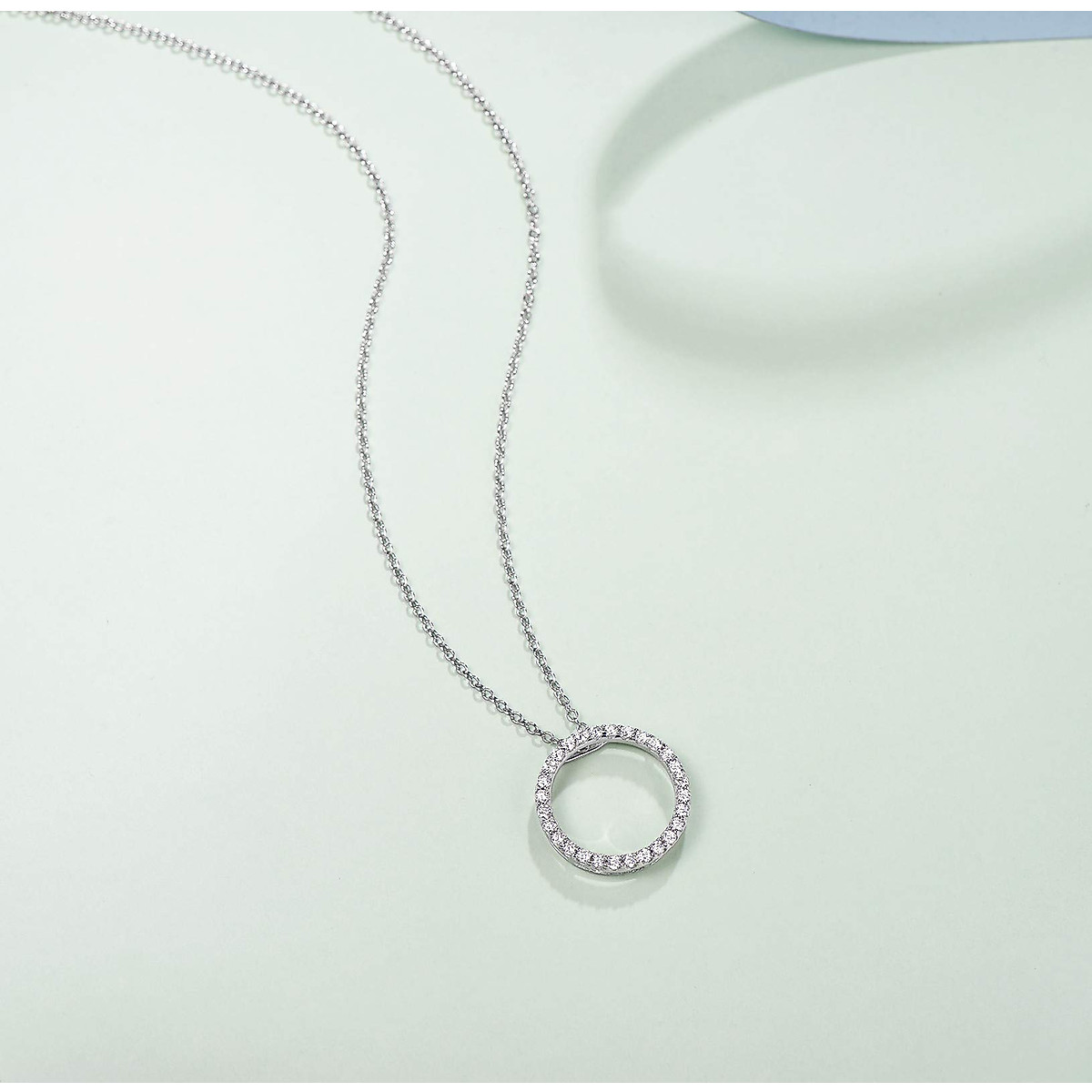 AGVANA Sterling Silver Circle Necklace for Women 5A Cubic Zirconia CZ Halo Open Eternity Circle Dainty Pendant Anniversary Jewelry for Her Birthday Gifts for Women Mom Wife Yourself