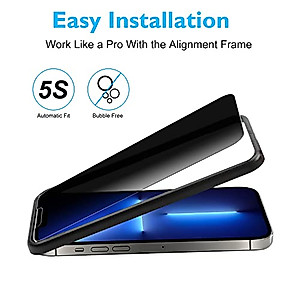 Esanik [3+2 Pack] Privacy Screen Protector for iPhone 14 Plus 6.7" Anti-Spy Tempered Glass + Camera Lens Protector, Installation Frame, 9H Hardness, Case Friendly, Easy Installation, Bubble Free