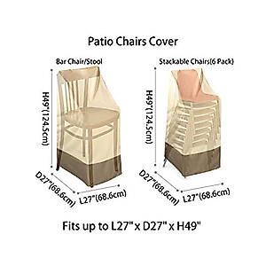 High Back Patio Chair Covers Waterproof Heavy Duty Stackable Outdoor Bar Stool Cover Beige Patio Furniture Covers Outside Lounge Deep Seat Covers, Lawn Chair Covers, High Back, Beige and Brown, 1 Pack