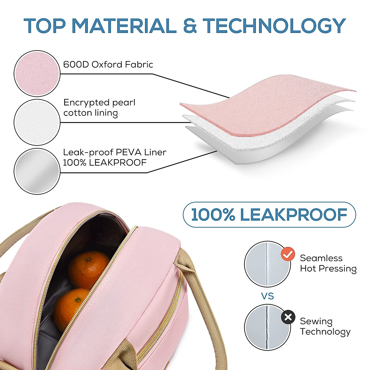 TOURIT Womens Insulated Lunch Bag Thermal Reusable Tote for Work Picnic, Hot Pink