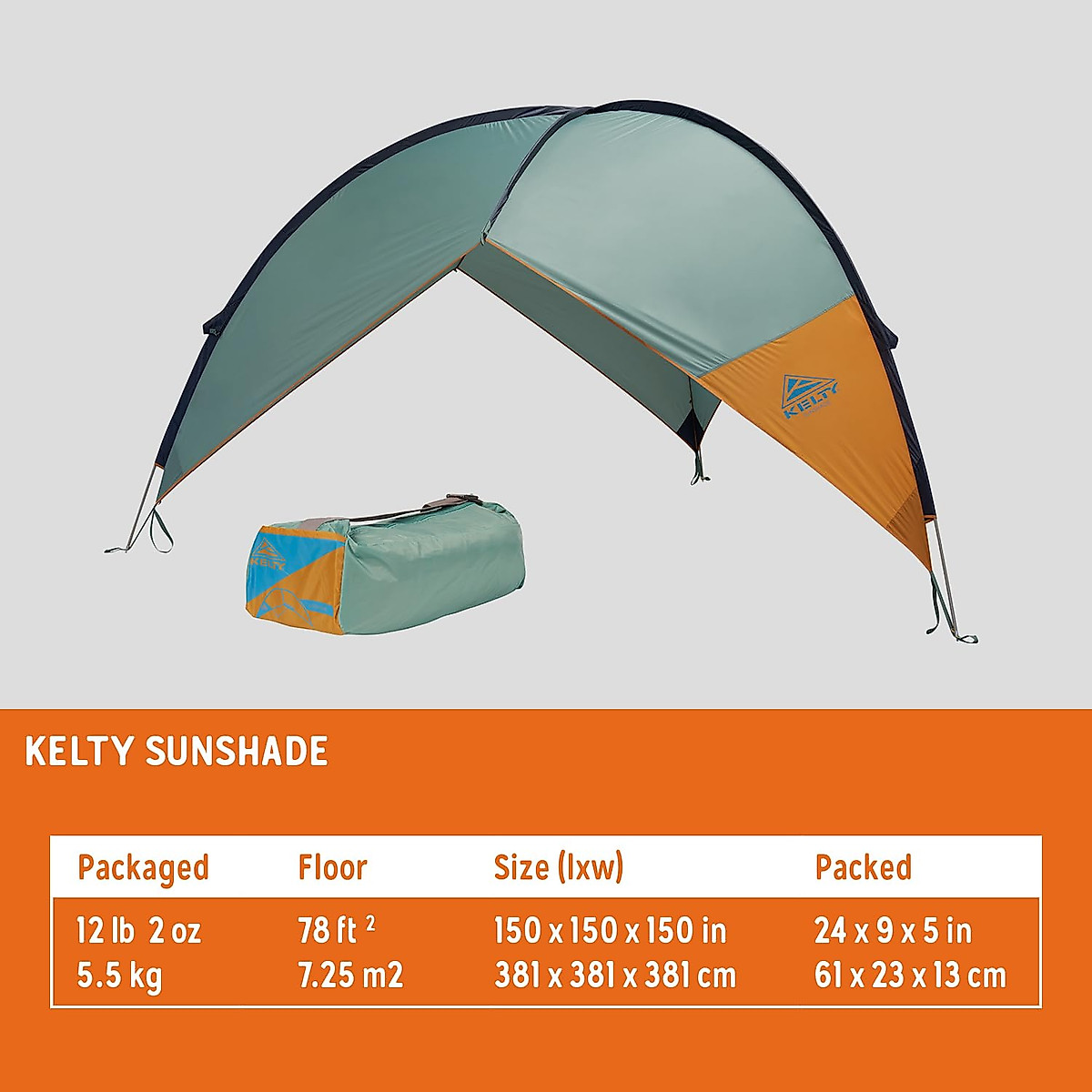 Kelty Sunshade – Pop Up Portable Shade UV Shelter for Beach Trips, Soccer Games, Backyard, Camping, Adjustable Side Wall, Wind Protection, Huge Interior Space, 2024 Model (Malachite)