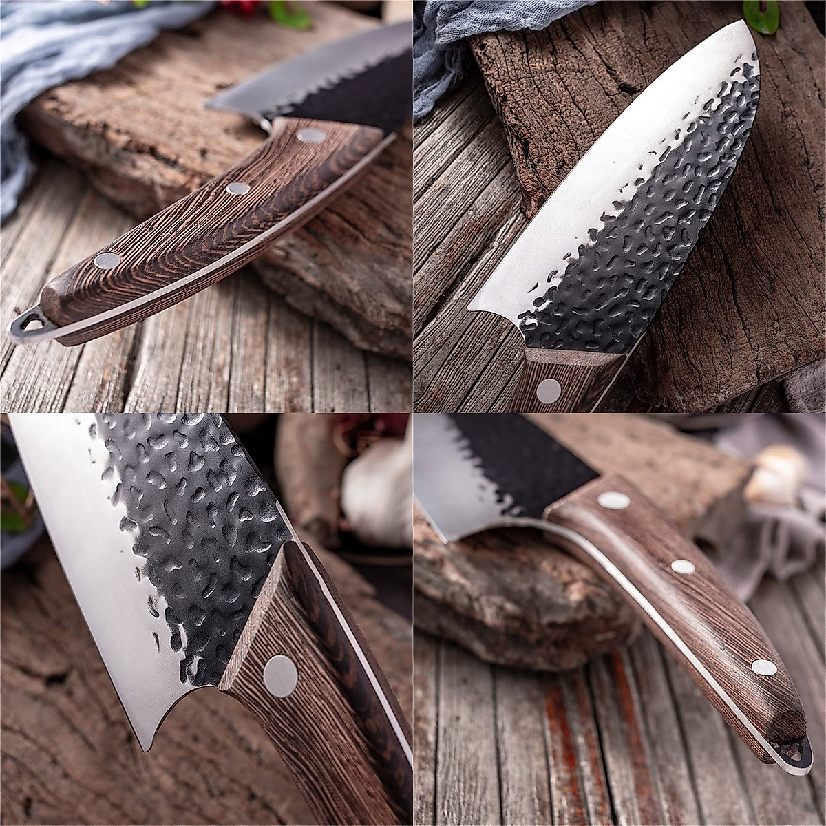 iSMLIKE 7 Inch Chef Knife Handmade Forged Retro Meat Cleaver Professional High Carbon Stainless Steel Kitchen Knives with Full Tang Wenge Wooden Handle Cooking Knife