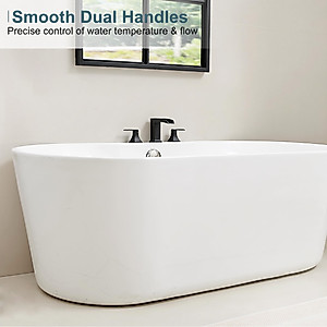 HEYMYTAP Brass High Flow Roman Bathtub Faucet Black Tub Faucet, Waterfall Bath Tub Faucet Set 3 Hole, Widespread Bathtub Faucets Deck Mount Bath Tub Faucets with 2 Knob, Pre-Installed Water Hose