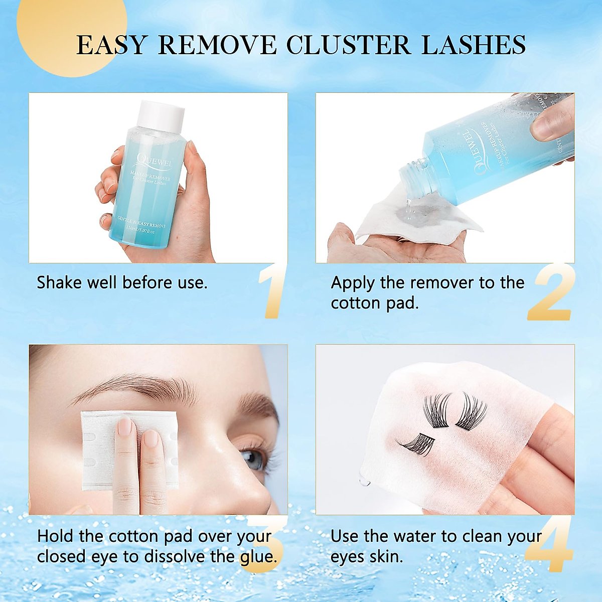 QUEWEL 10ML Lash Clusters Overnight Seal Long-Lasting Mild Formula Cluster Lashes Seal +Lash Clusters Glue Remover 150ml Cluster Lashes Remover for DIY Lash Extensions