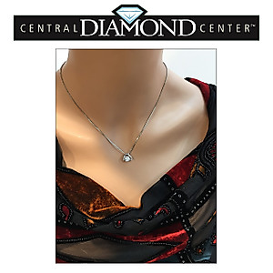 Central Diamond Center Omega Dancing Stone Necklace Sterling Silver & Pure Brilliance Zirconia - Platinum Plated