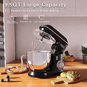 DOBBOR Electric Stand mixer, 9.5QT 660W 7 Speeds Tilt-Head Dough Mixers, Bread Mixer with Dough Hook, Whisk, Beater, Splash Guard for Baking Bread, Cake, Cookie, Pizza, Muffin, Salad and More - Gold