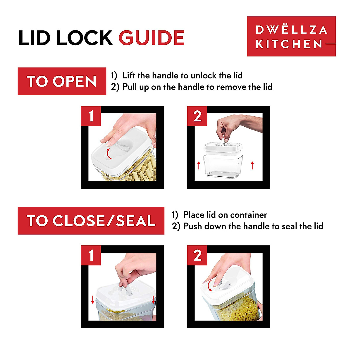 DWËLLZA KITCHEN Large Airtight Food Storage Containers - Clear Plastic Bulk Food Pantry & Kitchen Storage Containers for Flour, Sugar and Baking Supplies 4 Pcs. BPA-Free, Keeps Fresh & Dry (White)