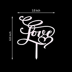 Love Cake Topper - Wedding/Engagement/Bridal Shower/Anniversary/Birthday/Bachelorette/Confession Party Decorations Supplies, Mirror Rose Gold Acrylic
