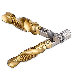 YDLQWCZ Combination Drill Tap Bit Set 6 Piece Hex Shank Quick Change HSS Titanium Coated Spiral Tap Drill Bit Include M3 M4 M5 M6 M8 M10 Spiral Screw Tap Set