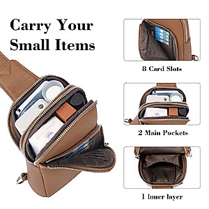 INICAT RFID Blocking Sling Bag Leather Crossbody Bags for Women Fanny Pack Cross Body for Woman Chest Bag for Travel 1.9L(Brown)