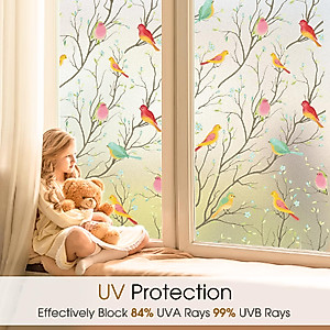 Coavas Stained Glass Window Film, Decorative Frosted Glass Window Privacy Film, Static Cling Non-Adhesive Window Sticker for Front Door Bathroom Heat Control Anti UV,17.7 x 118 Inch