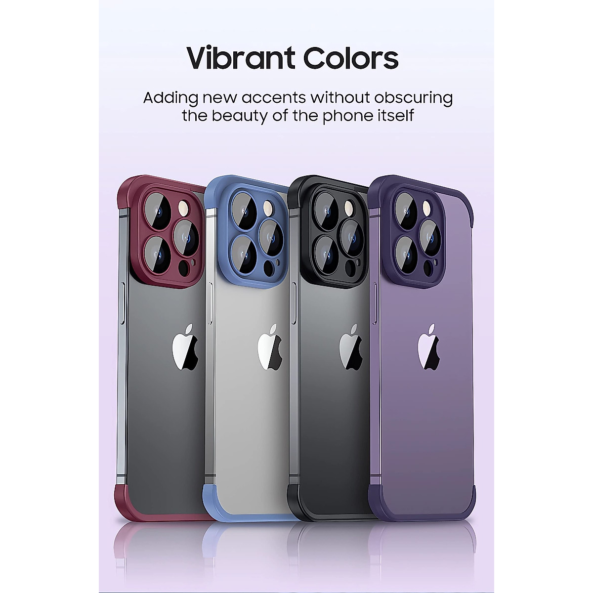 LEKEVO Frameless Fit for iPhone 14 Pro Case with Camera Lens Protector, Slim Soft TPU Shockproof Phone Cover, Minimalist Yet Protective Bumper Shell (Purple)