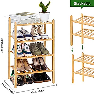 OYREL 4 Tier ,100% Natural Bamboo Wooden ,Stackable ,Narrow Shoe Rack Organizer,Entryway Shoe Rack,Small Shoe Rack Wood, for Closets,Shoe Stand