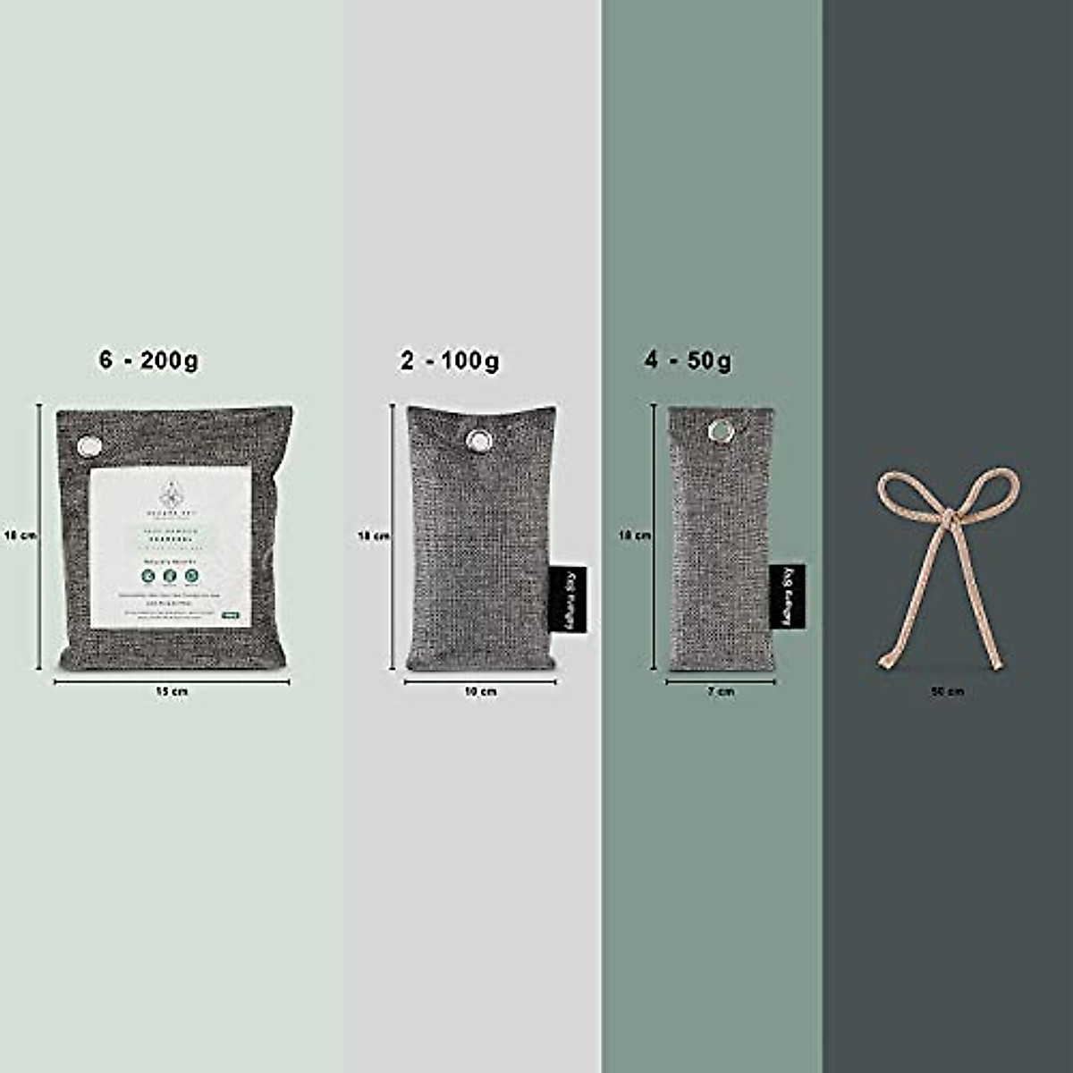 Adhara Sky 12 Pack Bamboo Charcoal Air Purifying Bag, Activated charcoal Bags Odor Absorber, Odor Eliminator for Home, Car, Office, Closet & House Deodorizer (6X200g,2X100g,4X50g,6 Hooks & Strings)