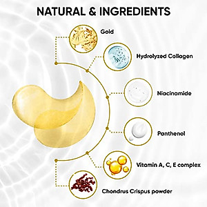 Under Eye Patches - 24K Gold Under Eye Mask for Puffy Eyes, Dark Circles, Eye Bags, Puffiness, Wrinkles, with Collagen - Anti Aging Skincare Eye Patch Treatment Masks - Hydrating Golden Under Eye Gel Pads