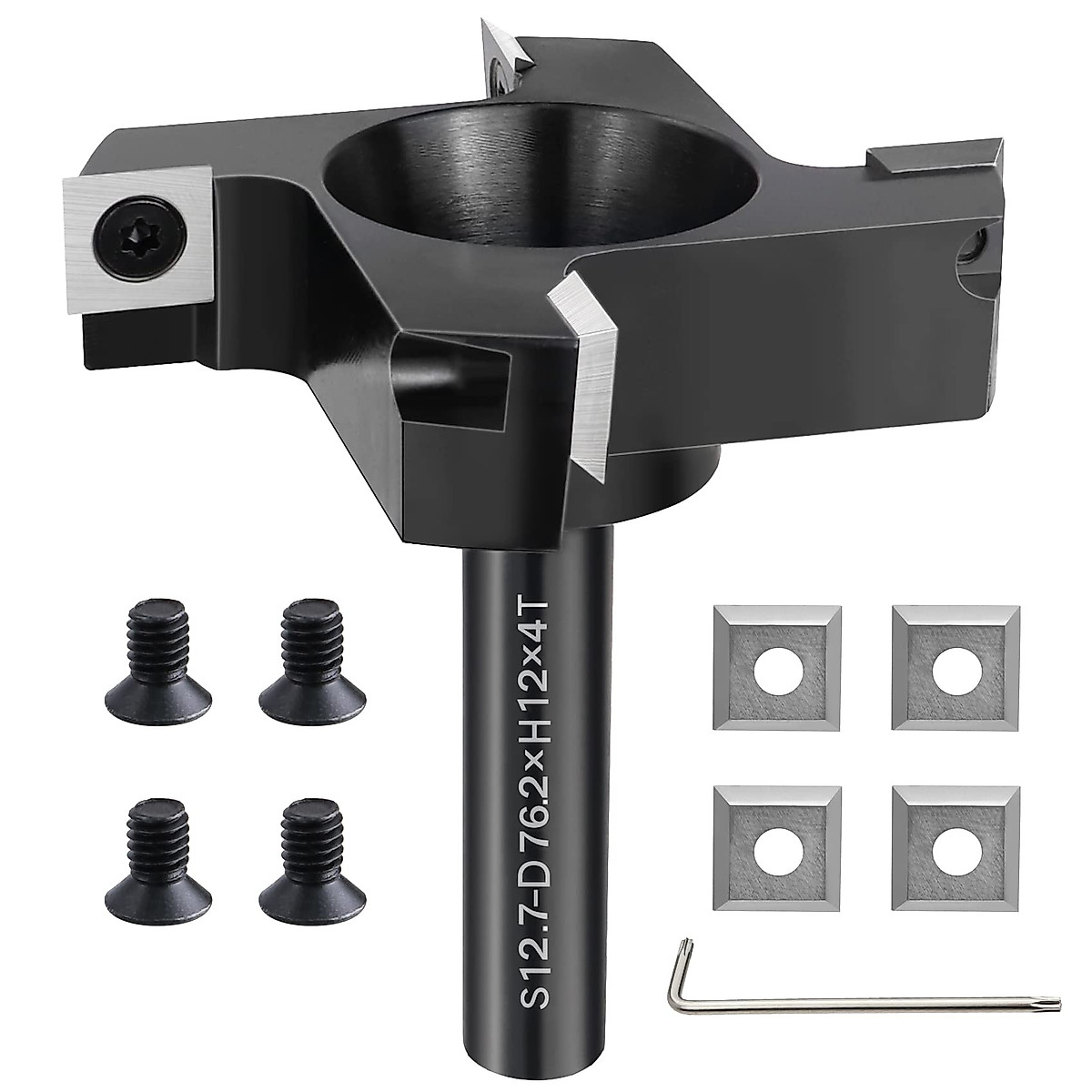 Chaoos CNC Spoilboard Surfacing Router Bit, 1/2" Shank 3" Cutting Diameter 4 Wing, Slab Flattening Router Bit Planing Bit Wood Planer Bit Woodworking Tools, 4 Additional Carbide Inserts