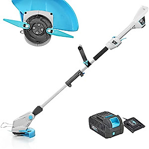 40V Cordless String Trimmers Kit Lightweight Grass Trimmer & Edger Weed Trimmer Alu Foldable Shaft for Garden, Including 6 Spare Blades, 1pc Battery & Charger