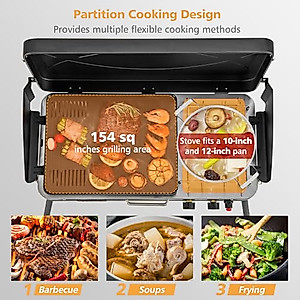 Giantex 2-in-1 Gas Camping Grill and Stove, Portable Propane Grill Burner with Dual Control Knobs, Detachable Legs, 3-Sided Wind Screen, Gas Hose with Regulator, 20,000 Total BTUs (Black)