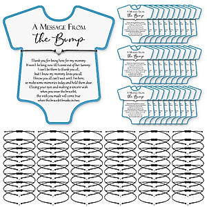 Chuangdi 50 Sets Baby Shower Favors for Guests Cute Heart Bracelets Wish Card Bracelets for Reveal Party Gifts(Blue, Simple Style)