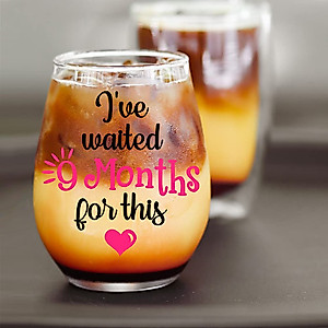 DYJYBMY I've Waited 9 Months For This Wine Glass, Funny New Mom Stemless Wine Glass, Pregnancy Gift for First Time Moms, Baby Shower Presents, Pregnancy Announcement Gift, New Mommy Gift