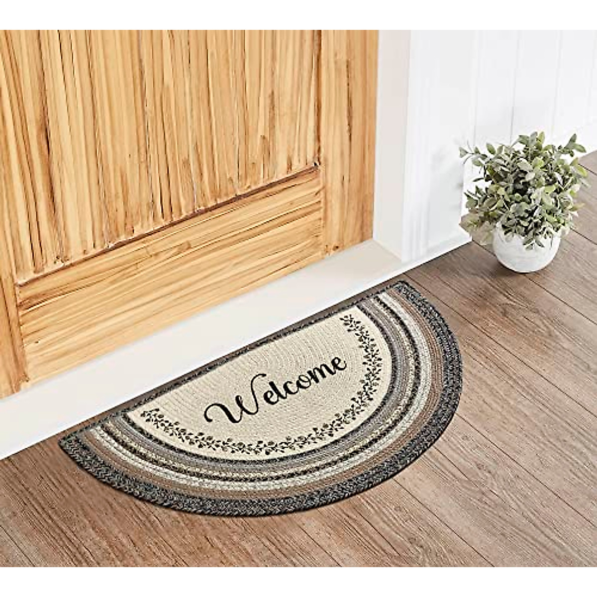 VHC Brands Floral Vine Jute Half Circle Welcome Mat w/Pad 19.5x36
