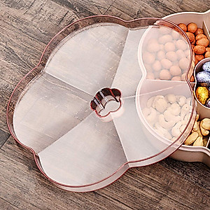 Flower Shaped Snack Serving Tray with Lid, Plastic Divided Serving Container with 6 Compartment, Food Storage Organizer for Candy, Nut, Dried Fruit, Perfect for Parties, Family